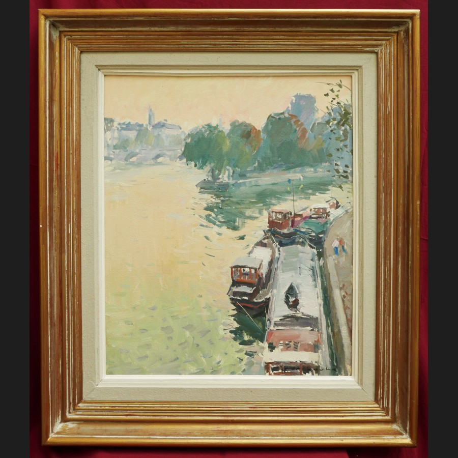 Paul Jean ANDERBOUHR, Quai et péniche sur la Seine à Paris, tableau - Galerie Cerca Trova ...