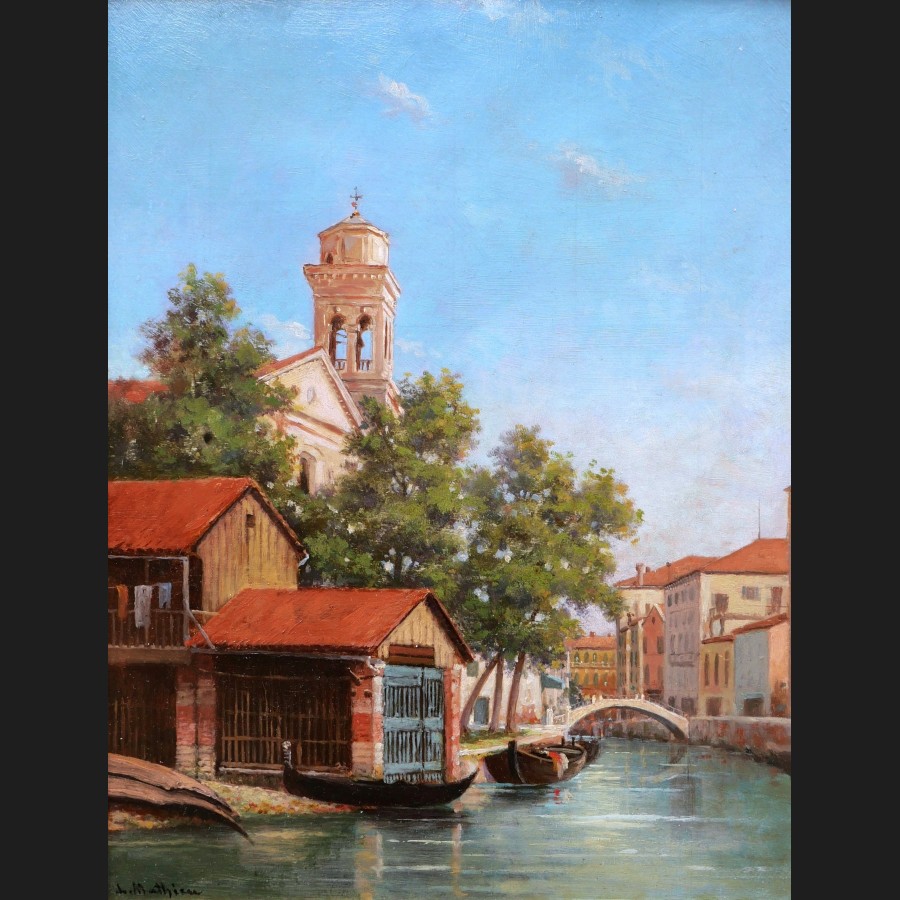 A. ou L. MATHIEU, Le Squero di San Trovaso à Venise, dans le quartier de Dorsoduro, tableau ...