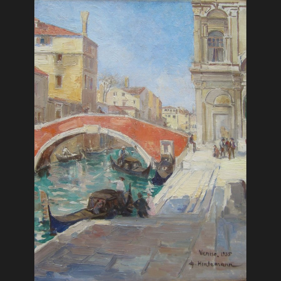 Charles HIRLEMANN, Le rio dei Mendicanti et l'église Santi Giovanni e Paolo à Venise, tableau ...